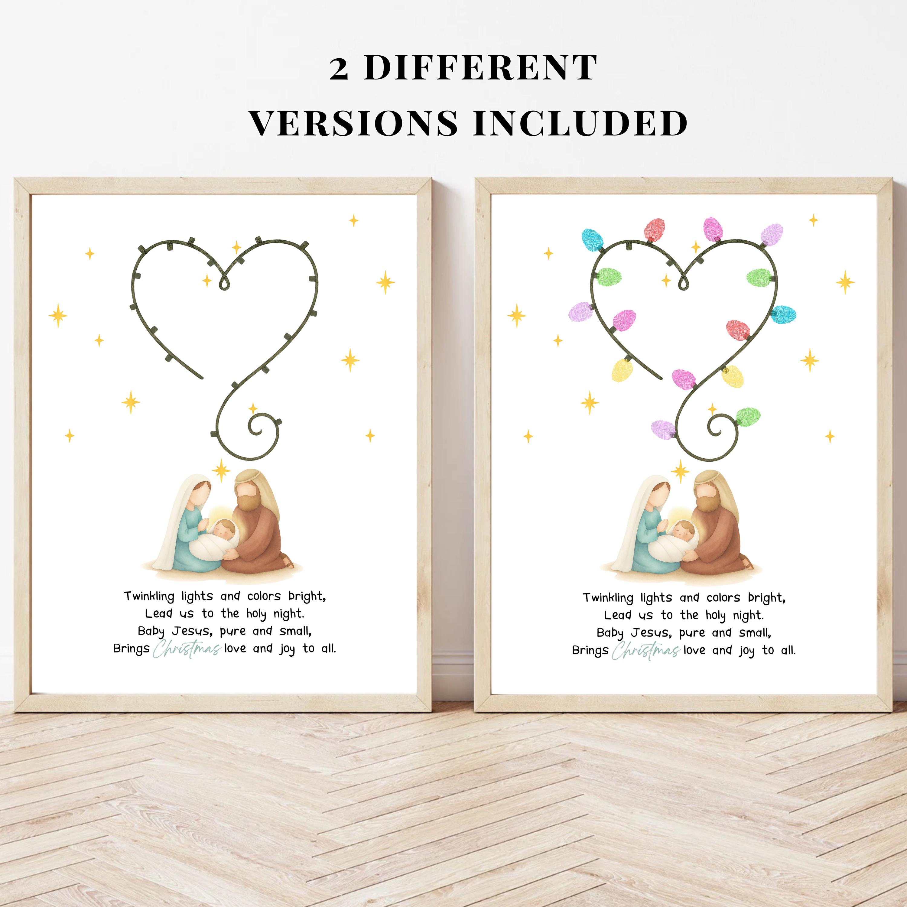 Nativity Fingerprint Heart Craft Printable Baby Jesus Christmas Lights ...