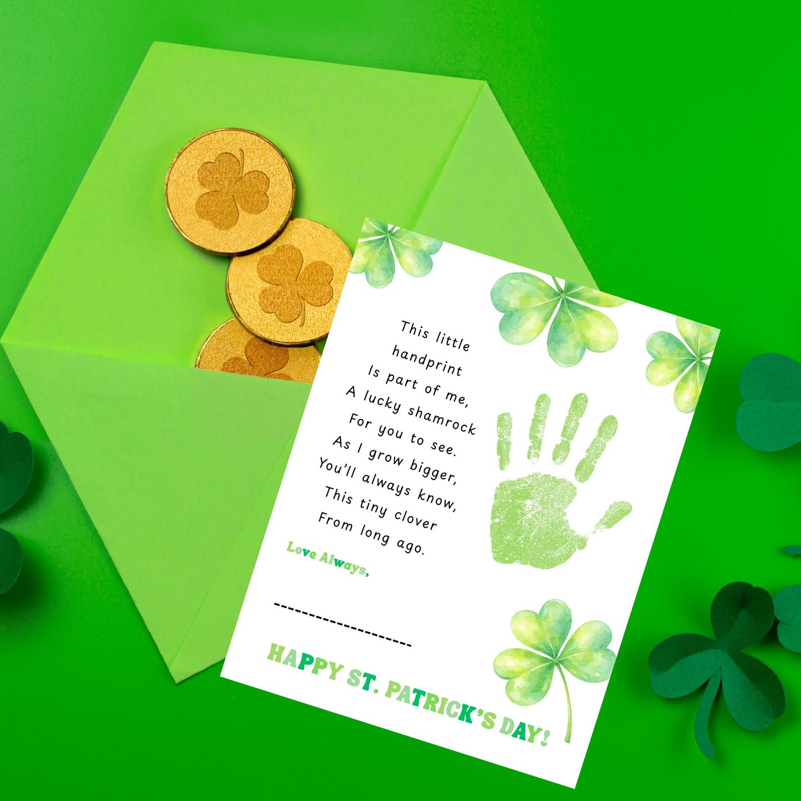 St. Patrick’s Day Handprint Craft for Kids, Shamrock Poem Keepsake ...