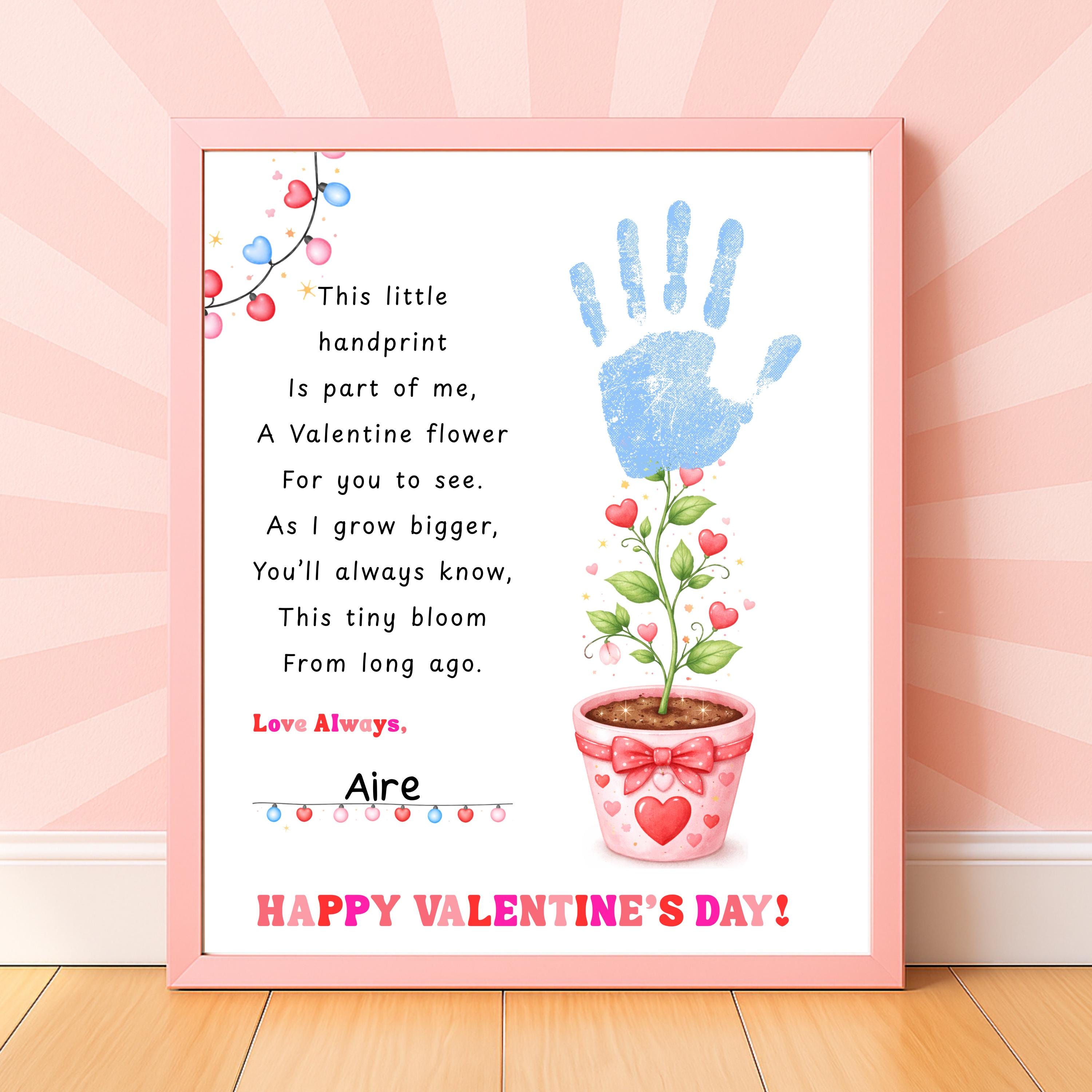 Valentine Handprint Craft for Kids, Flower Poem Keepsake, Printable ...