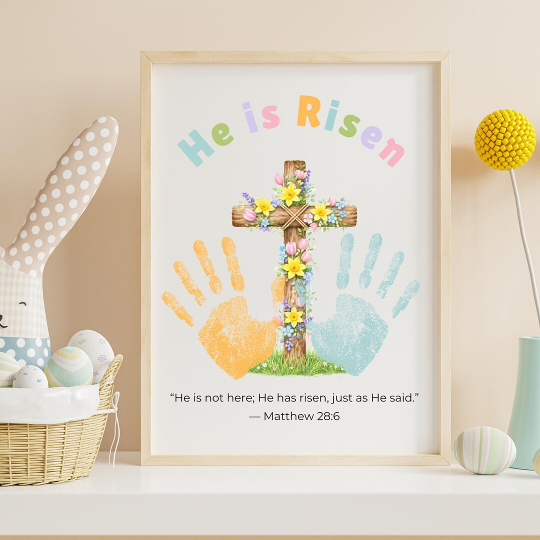 Christian Kids Easter Handprint, He is Risen Easter Craft Printable ...