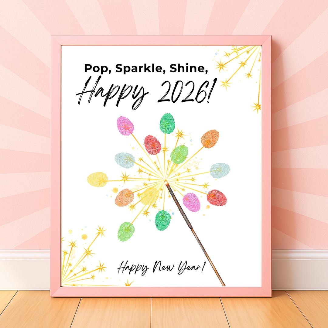 Happy New Year 2026 Fingerprint Sparkler Printable, Kids New Years ...