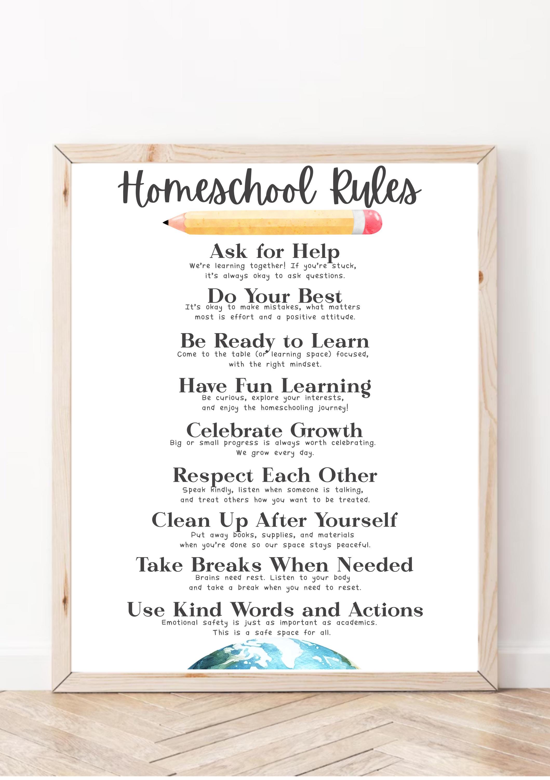 Homeschool Rules Sign Educational Poster for Kids Homeschool Decor ...