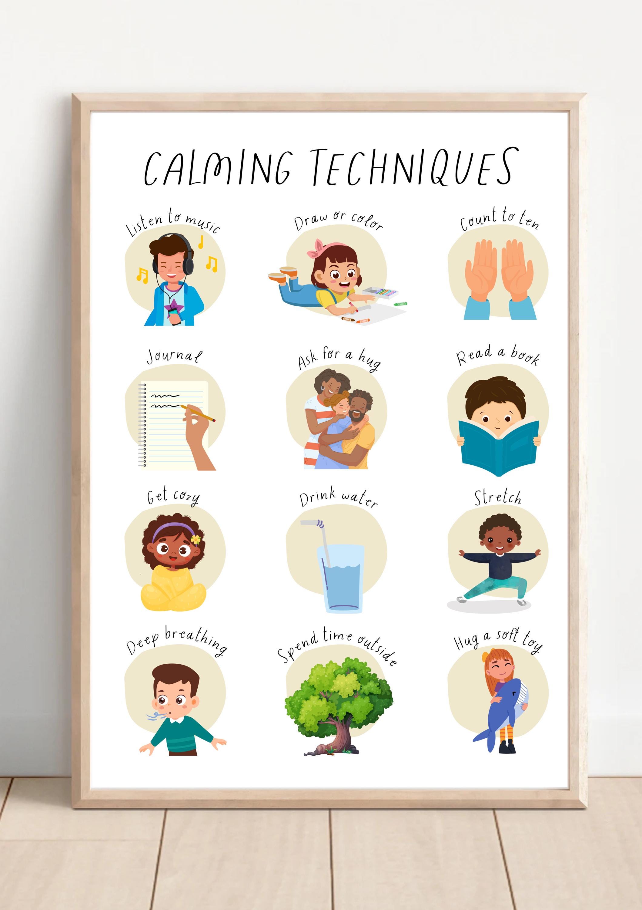 Calming Techniques Poster for Kids Mindfulness and Coping Skills Wall ...