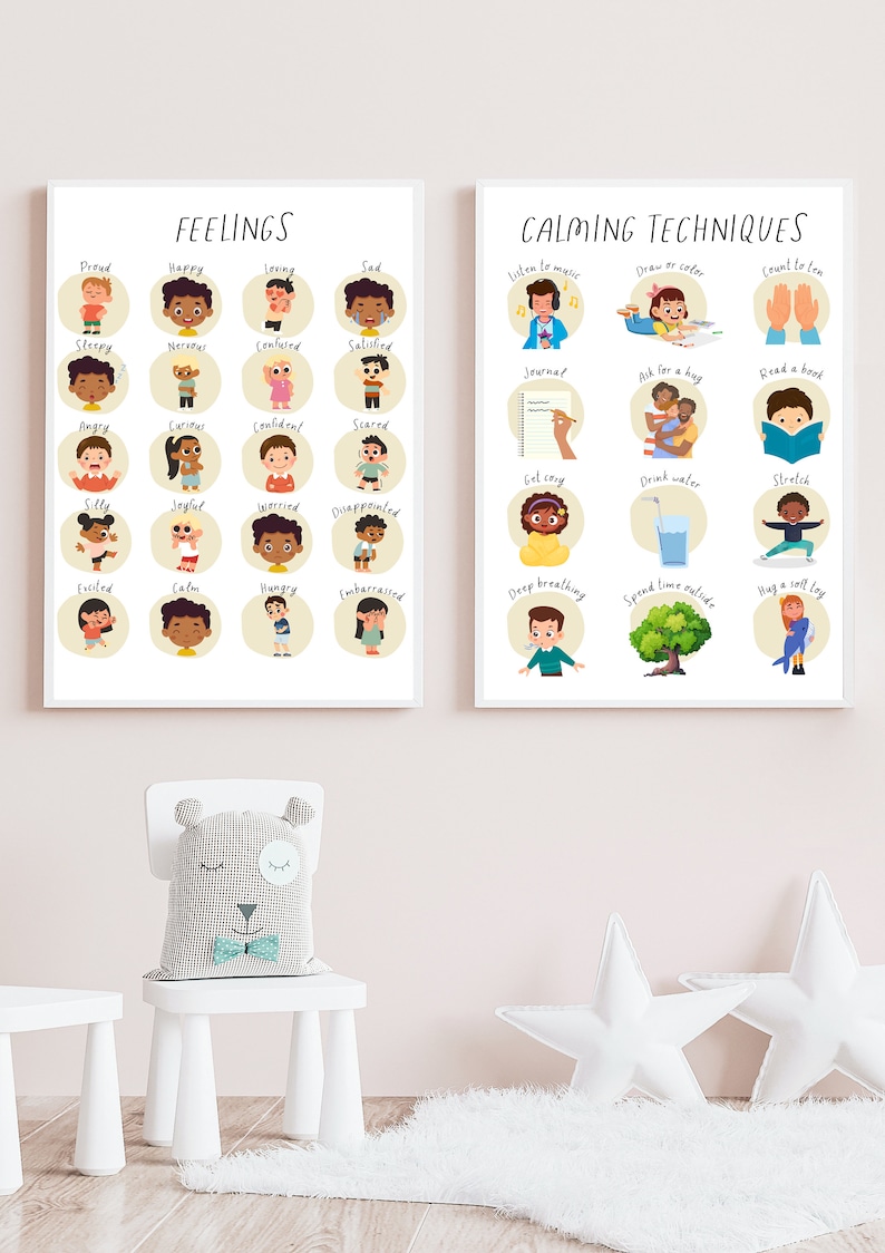 Calm Down Corner Printable Set of 2, Feelings Chart & Calming ...