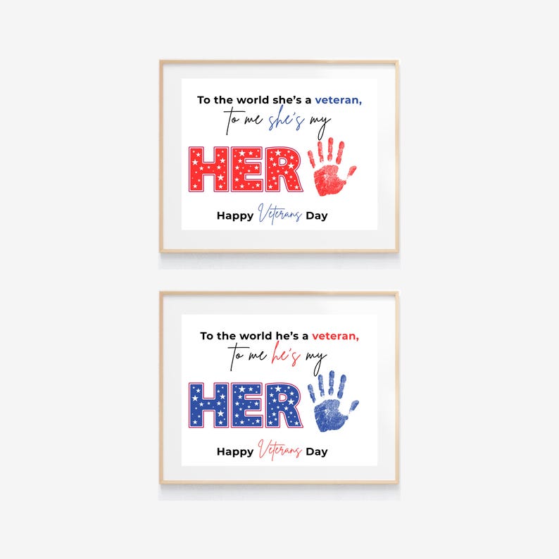 Veterans Day Handprint Craft Printable He’s My Hero She’s My Hero Art ...