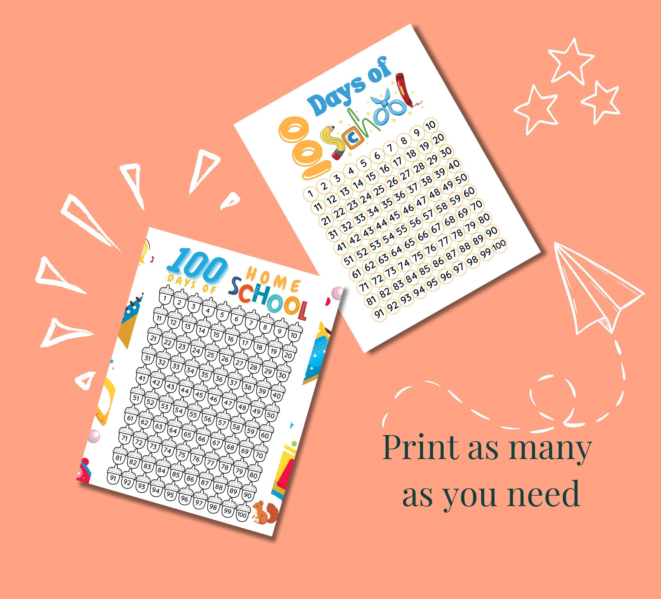 100 Days of School Tracker Printable: Color & Count Activity (PDF) - Etsy