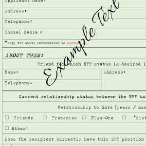 Application for Friendship Form | Novelty Forms | Best Friends Forever ...