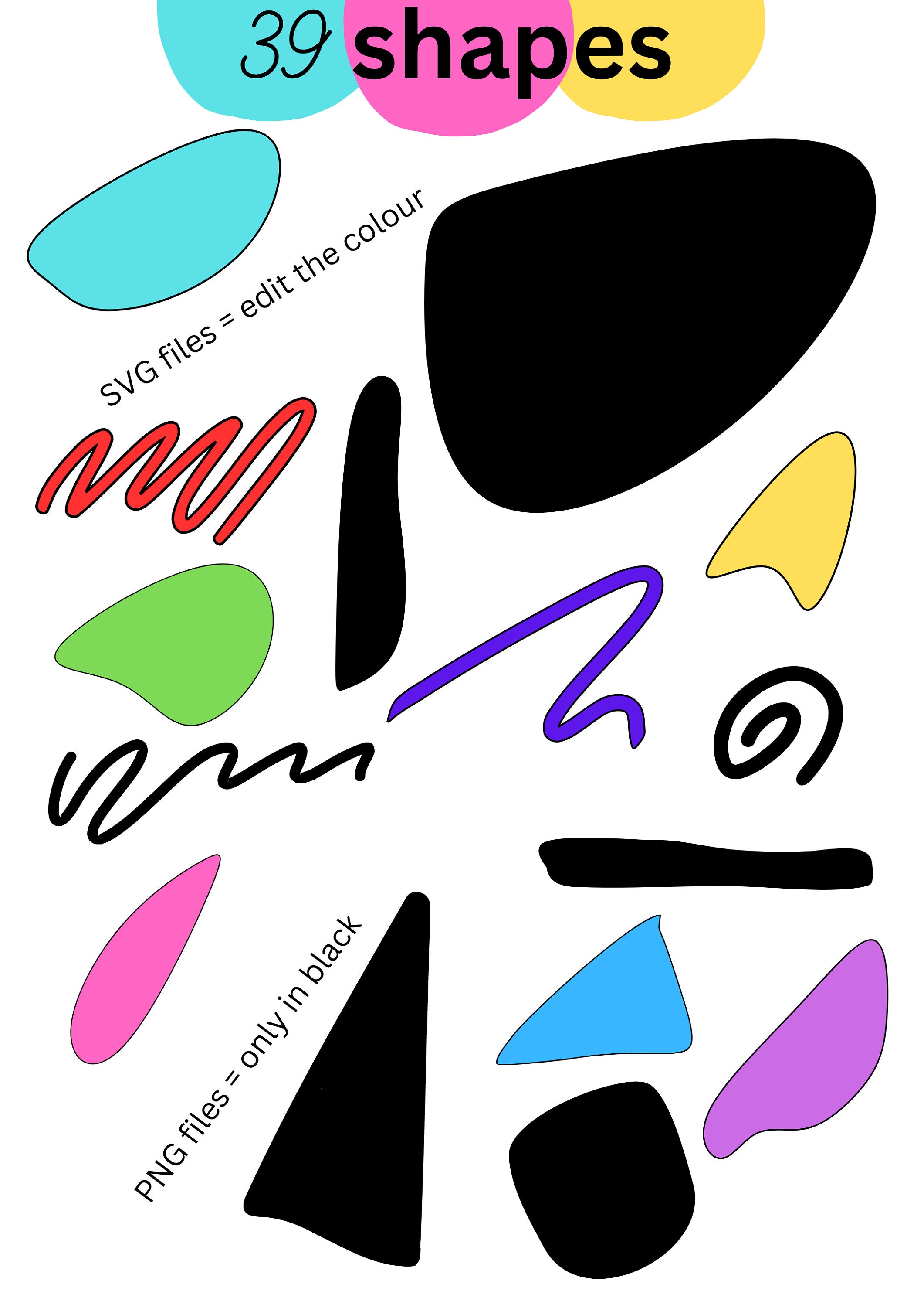 SVG PNG Hand-drawn Shapes Bundle 39 Individual Shapes - Etsy