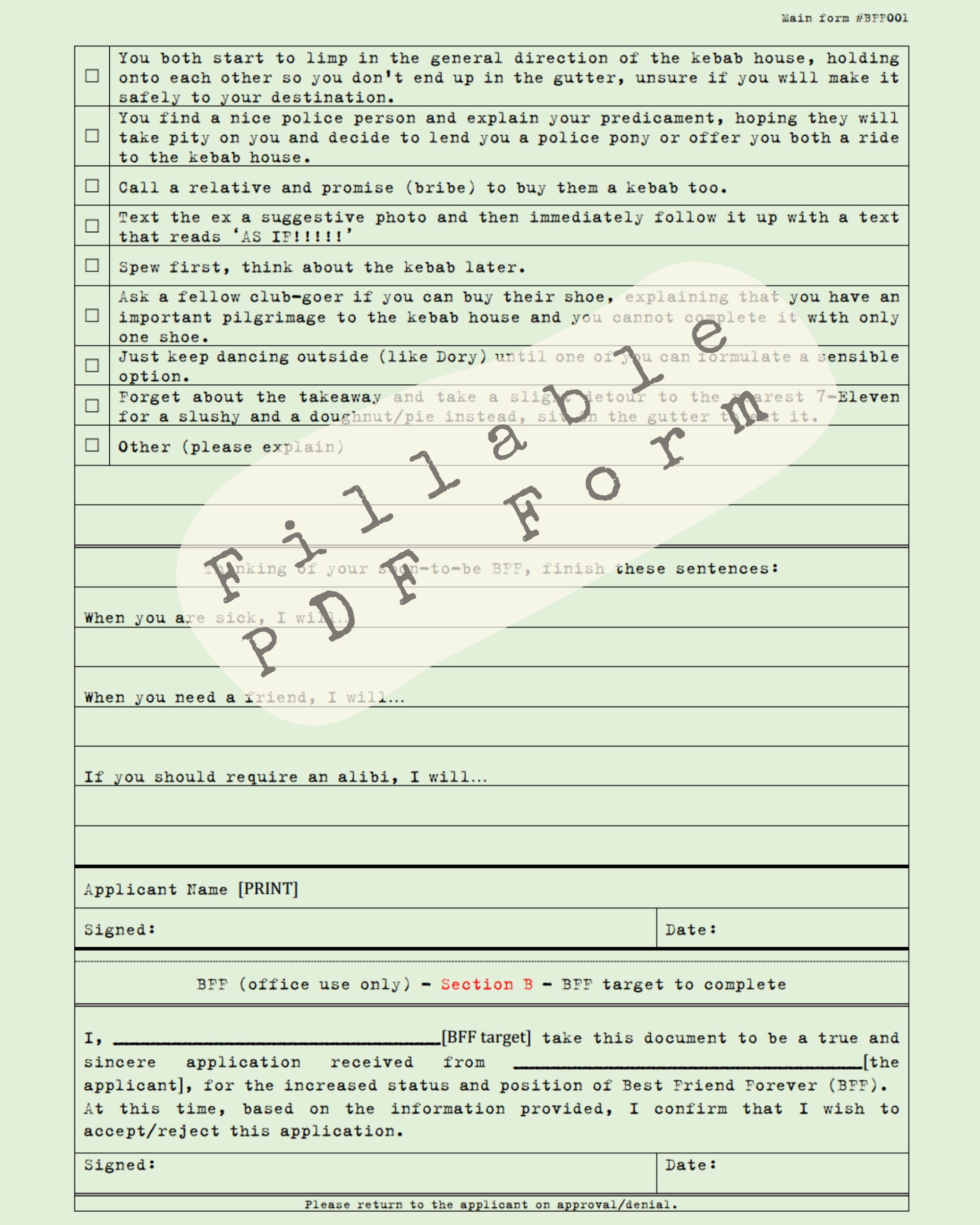 Application for Friendship Form | Novelty Forms | Best Friends Forever ...