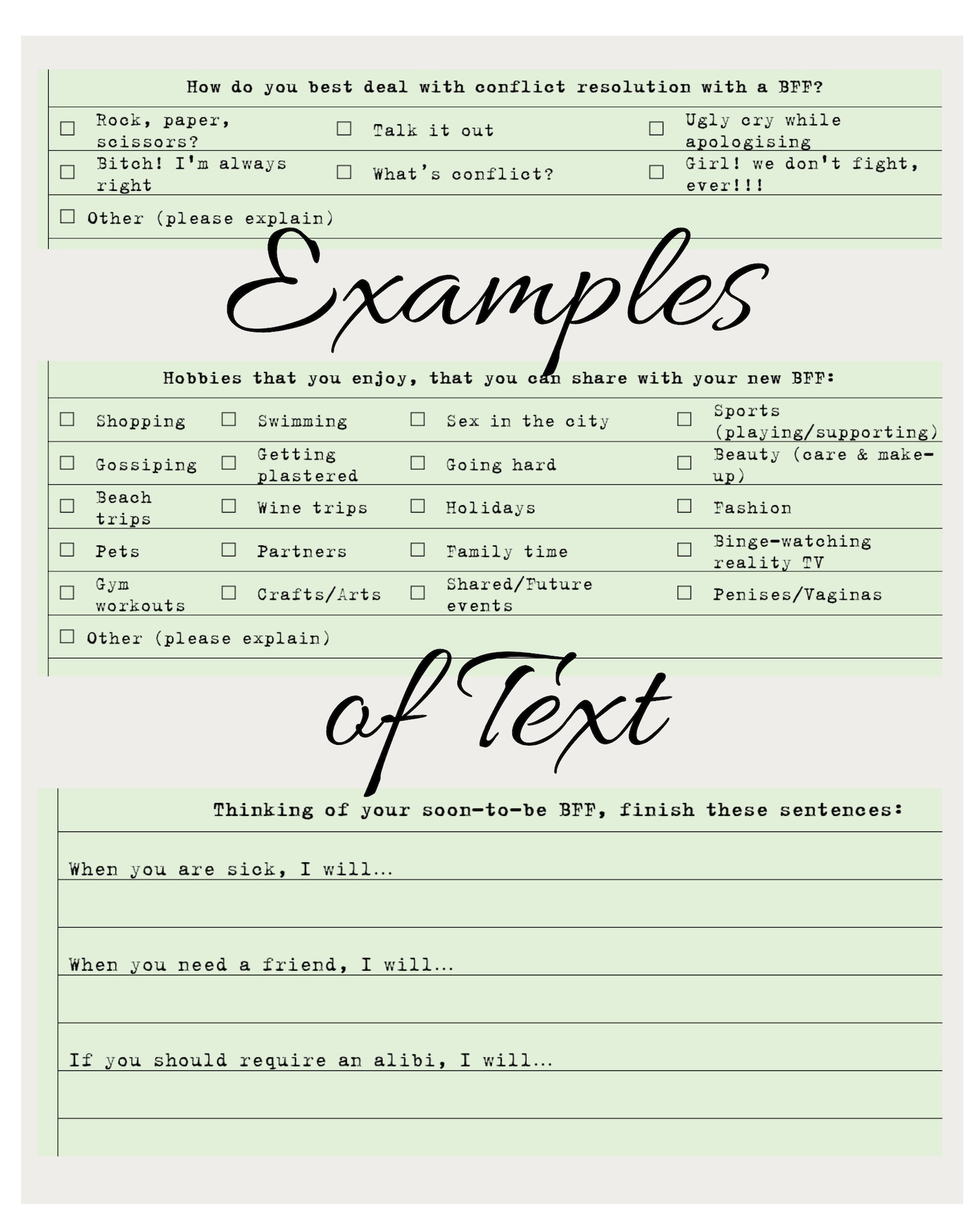 Application for Friendship Form Novelty Forms Best Friends Forever BFF ...