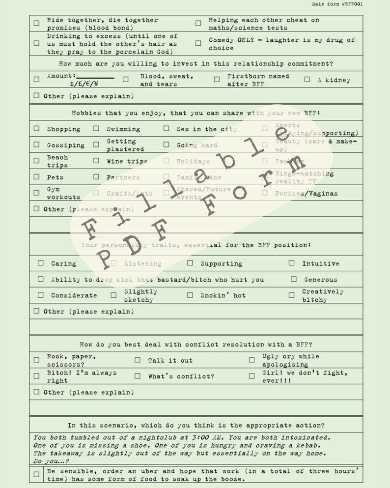Application for Friendship Form | Novelty Forms | Best Friends Forever ...
