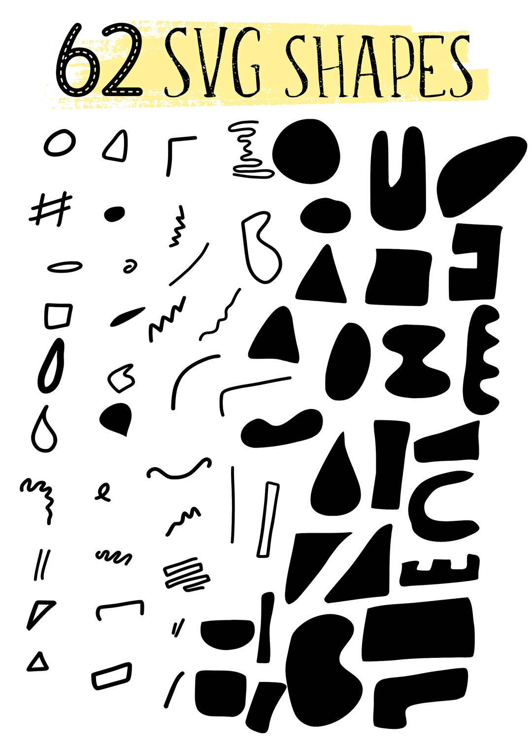SVG PNG Hand-drawn Shapes Bundle | 62 Individual Shapes | Boho Abstract ...