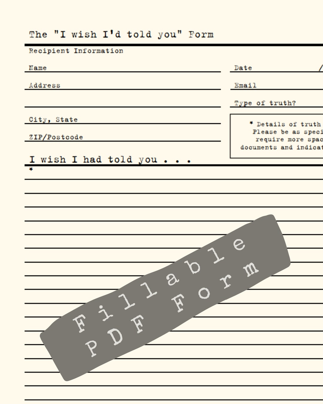 I Wish I'd Told You Form | Novelty Forms | Tell a Truth or Secret ...