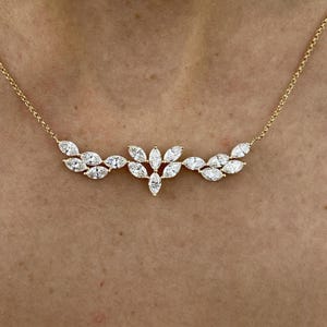 Diamond Cluster Pendant Necklace, Solid 14k Yellow Gold, Lab Created ...