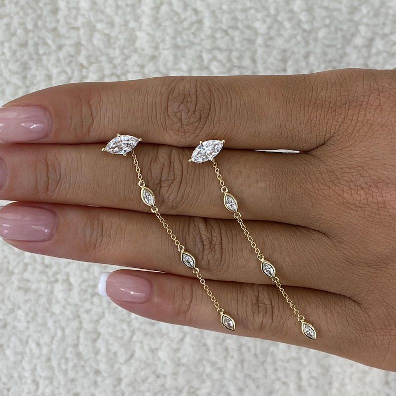 1.7ct TCW Diamond Drop Earrings - 14K Yellow Gold Diamond Dangle ...