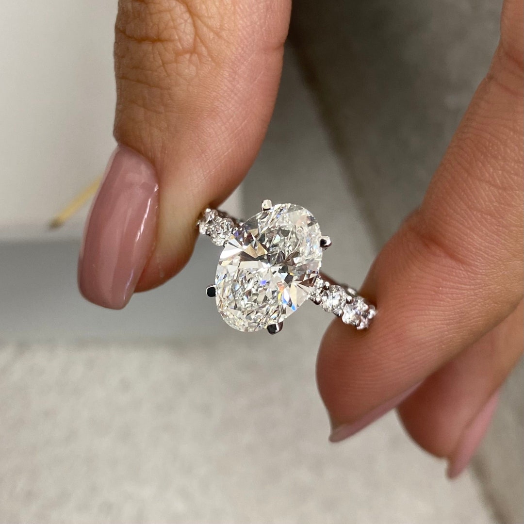 Solid 14k White Gold Proposal Ring, Oval Cut Diamond Ring, IGI ...