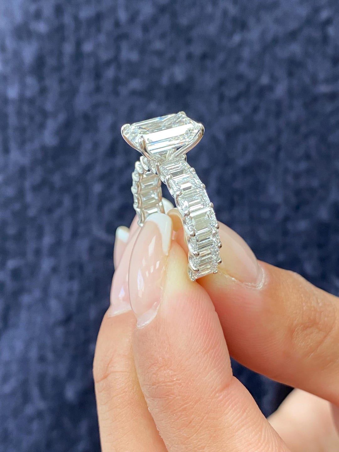 IGI Certified E/VVS2 Emerald Cut Lab Grown Diamond Pave Set Engagement ...