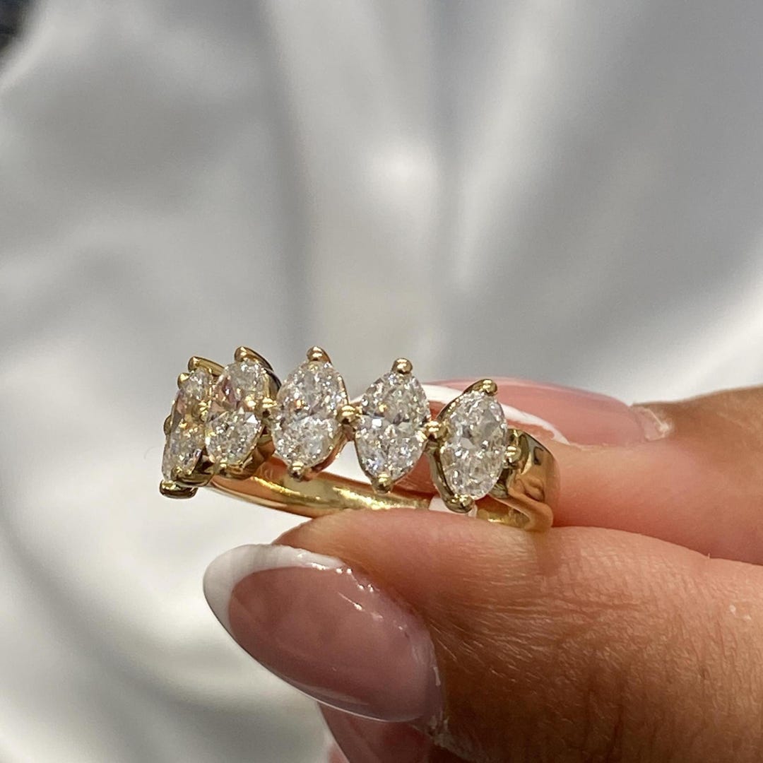 1.6ct TCW Diamond 6-stone Ring in Solid 14K Gold Band, Oval CVD ...