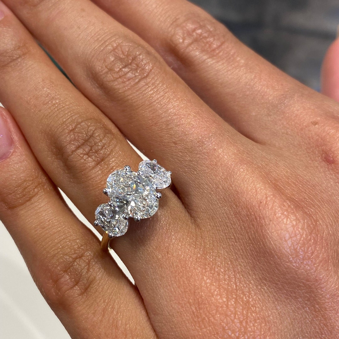 14k Two Tone Gold Proposal Ring, Engagement Ring, Tri Stone Diamond ...