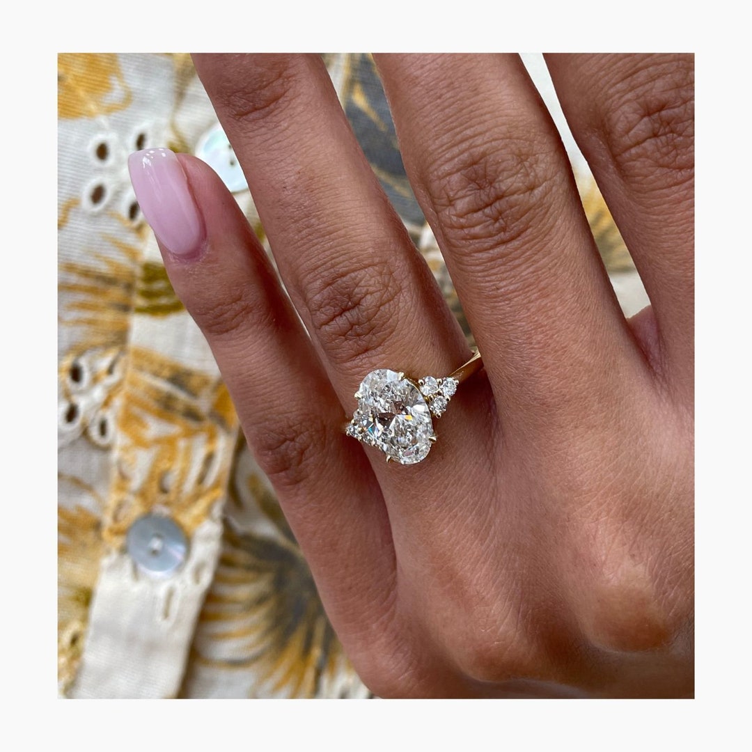 14k Yellow Gold Proposal Ring, 3.29 Carat Oval Lab Grown Diamond Ring ...