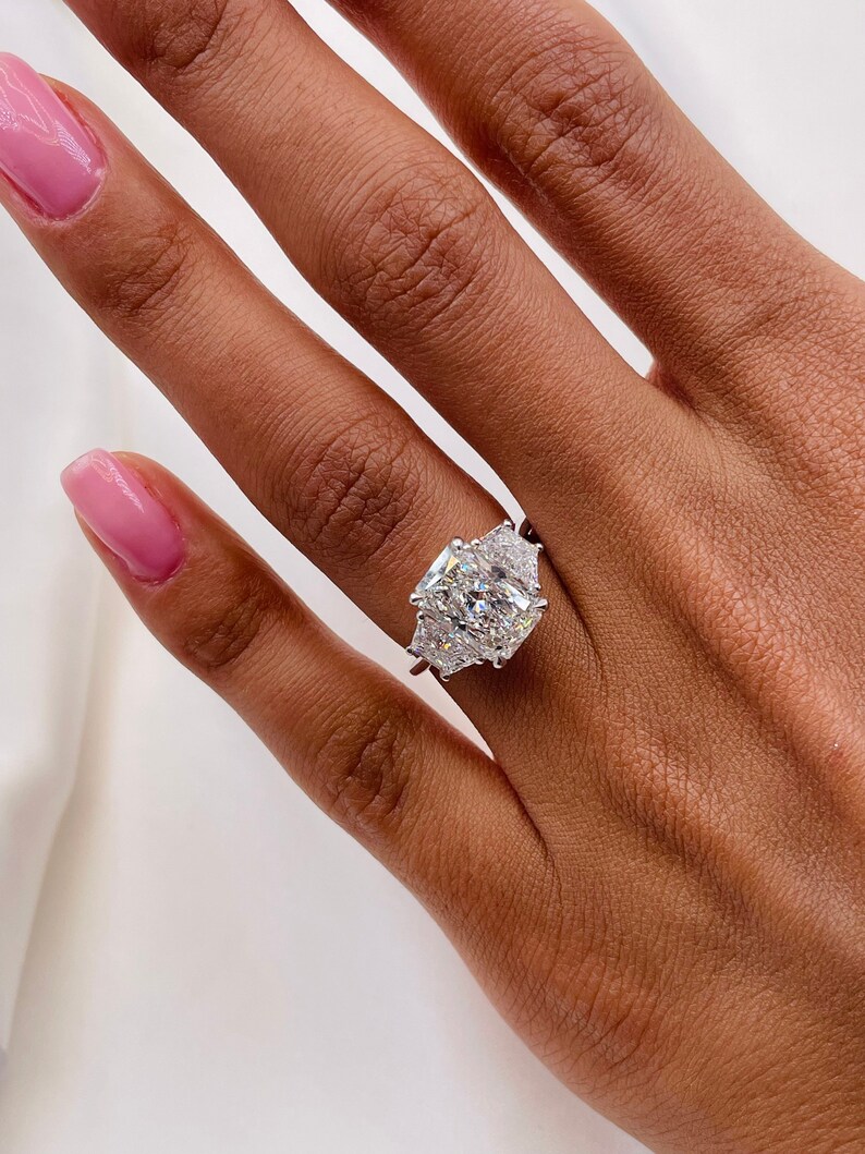 Engagement Ring Elongated RADIANT Shape Trapezoid Side Stones - Etsy