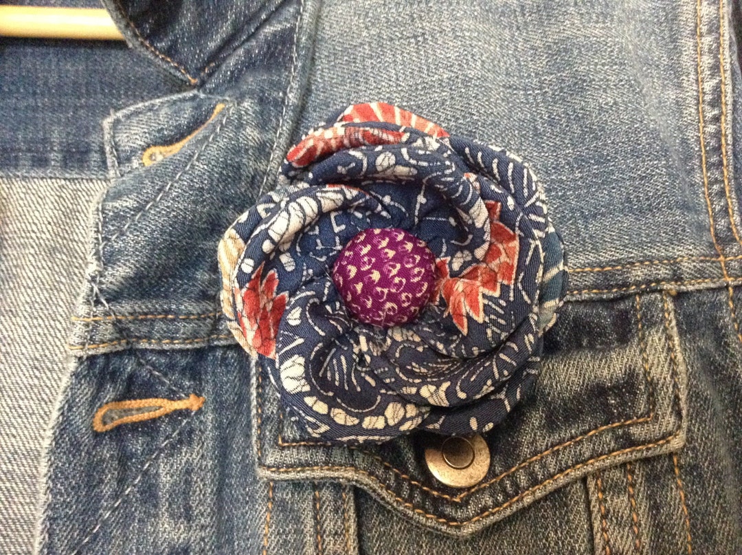 Corsage, Flower Pins, Japanese, Antique, Vintage, Kimono Fabric, Navy ...