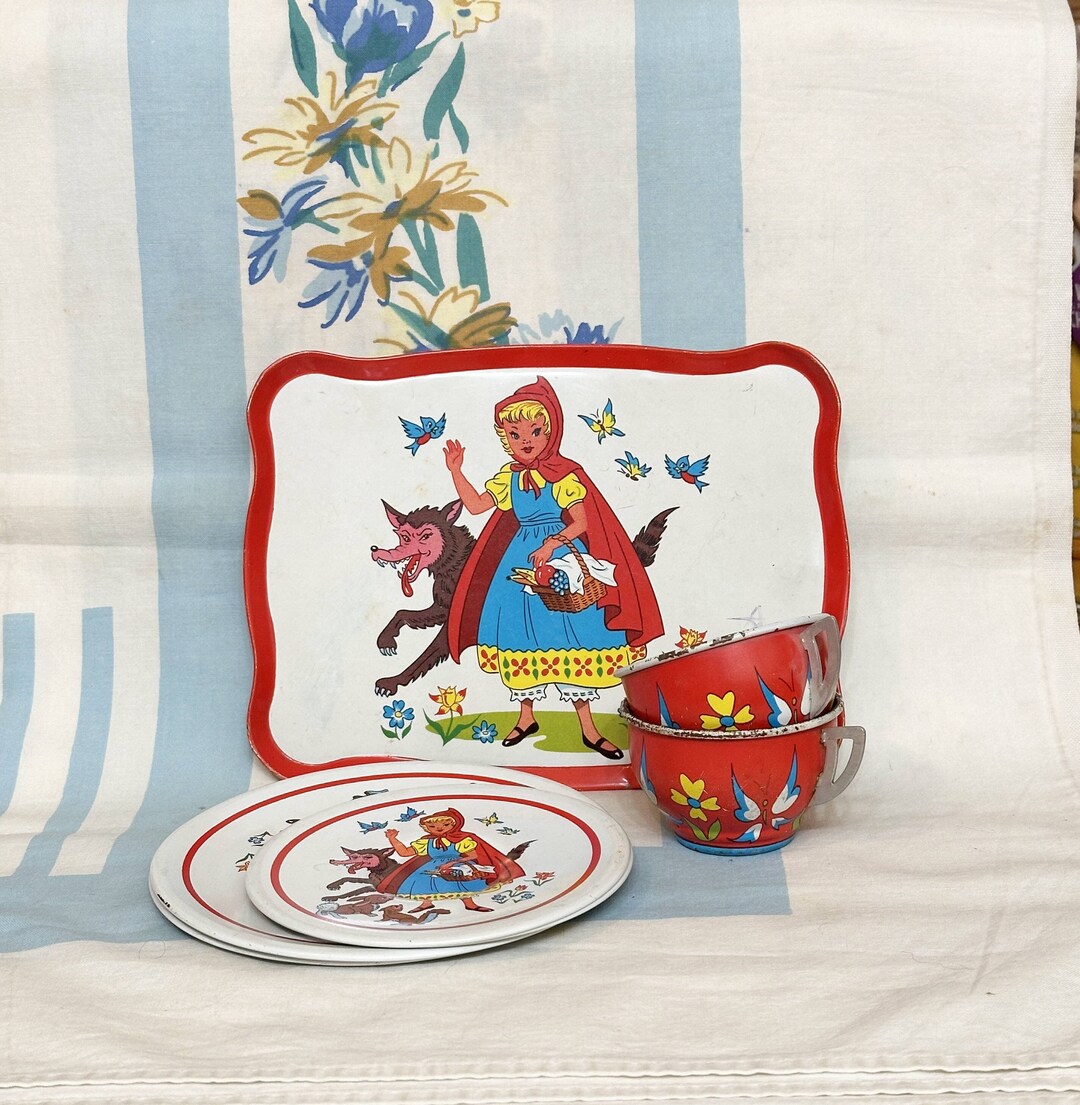 Little Red Riding Hood Child Dishes, Tin Child Dishes, Riding Hood ...
