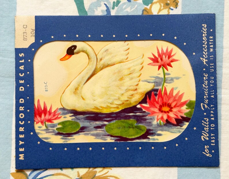 Meyercord Decals, Swan Decal, Lily Pad Decals, Bathroom Decals, 1950s ...