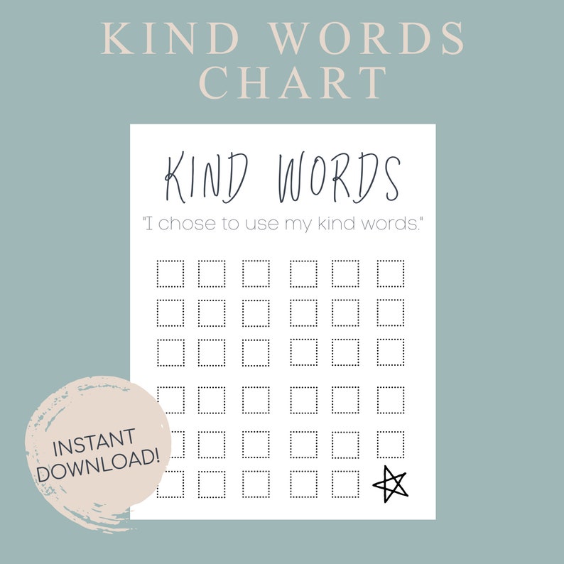 Kid Kind Words Chart, Minimal Kind Words Chart, Responsibility Chart ...