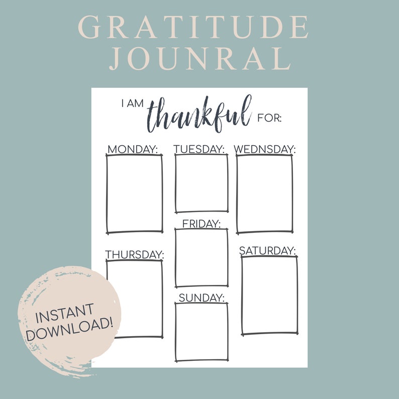 Weekly Gratitude Journal for Younger Kids Minimal Thankful | Etsy