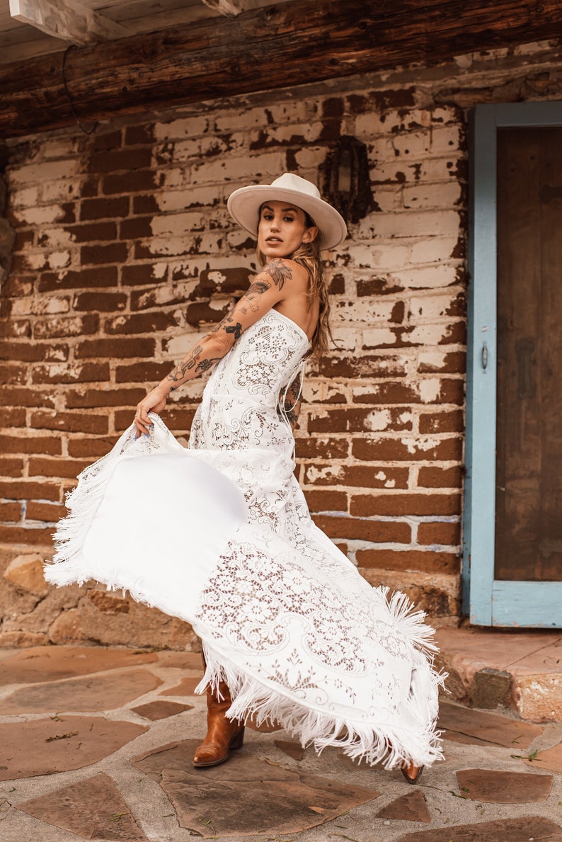 Bonnie Gown, Western Wedding Gown, Fringe Wedding Dress, Western Style ...
