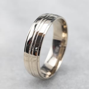 White Gold Lined Band, 14K White Gold, Unisex Wedding Band, Stacking ...
