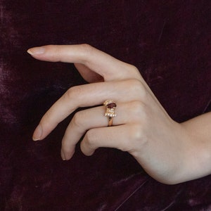 Teardrop Ruby and Diamond Ring, Ruby Anniversary Ring, Yellow Gold Ruby ...