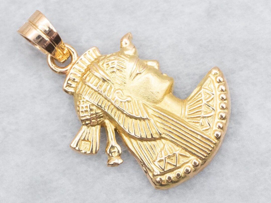 Gold Egyptian Bust Pendant, Egyptian Bust, Egyptian Pendant, Yellow ...