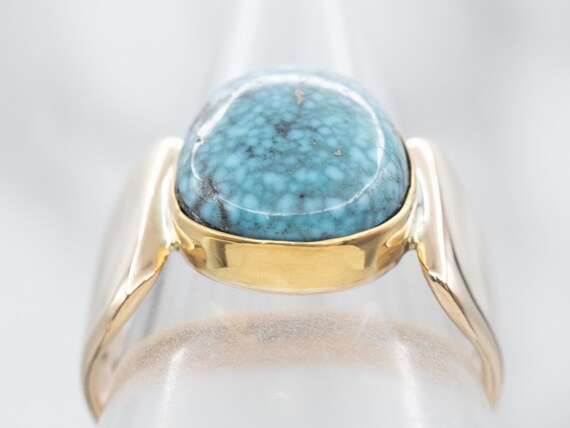 Gold Turquoise Solitaire Cabochon Ring, Turquoise Rin… - Gem
