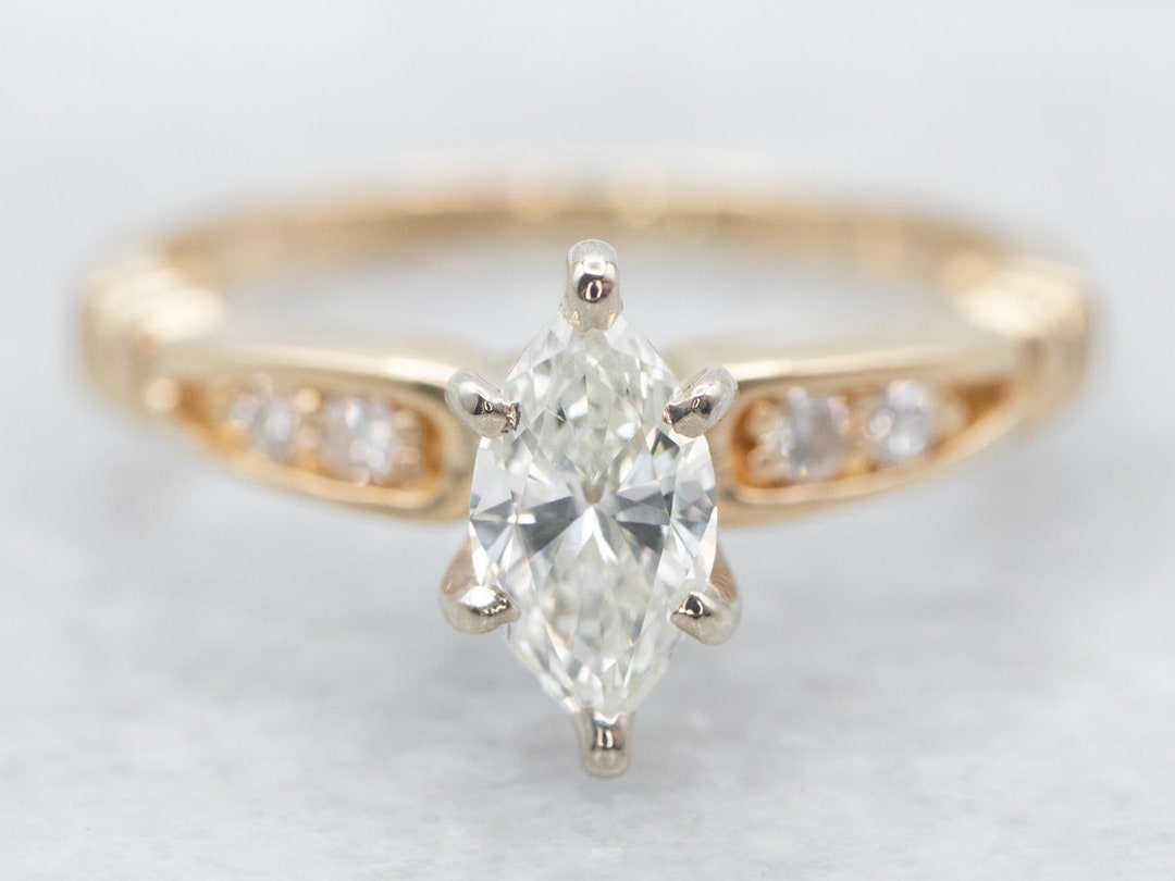 14K Gold Marquise Diamond Solitaire Ring, Marquise Diamond Engagement ...