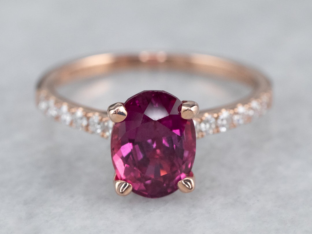 Rose Gold Pink Sapphire Ring, Pink Sapphire and Diamond Ring, Sapphire ...