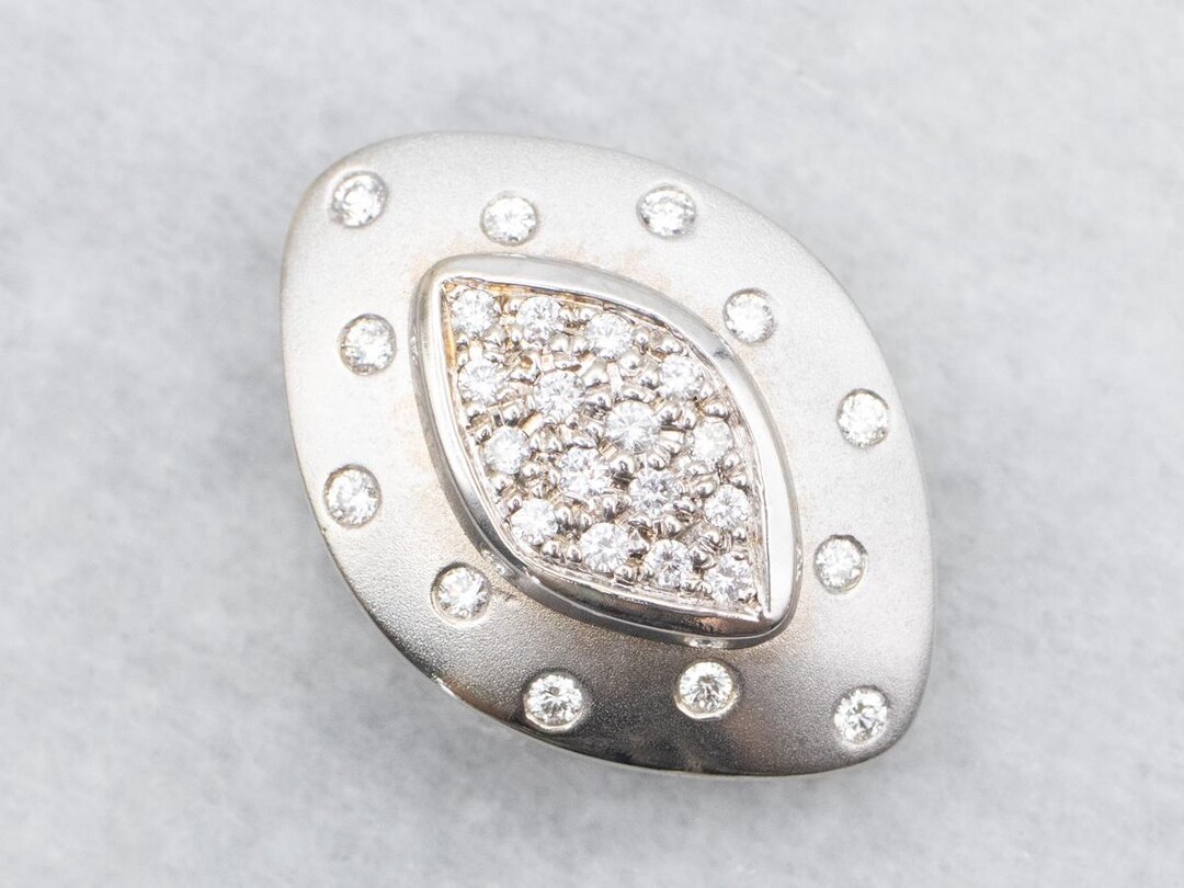 Brushed Gold Diamond Slide Pendant, White Gold, Diamond Cluster, Slide ...