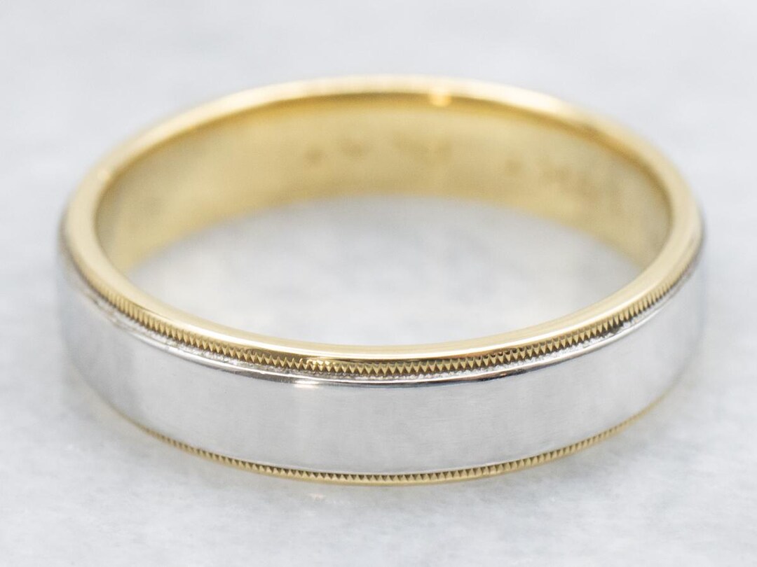 Mixed Metal Wedding Band With Milgrain Edge, Platinum and Gold Band ...