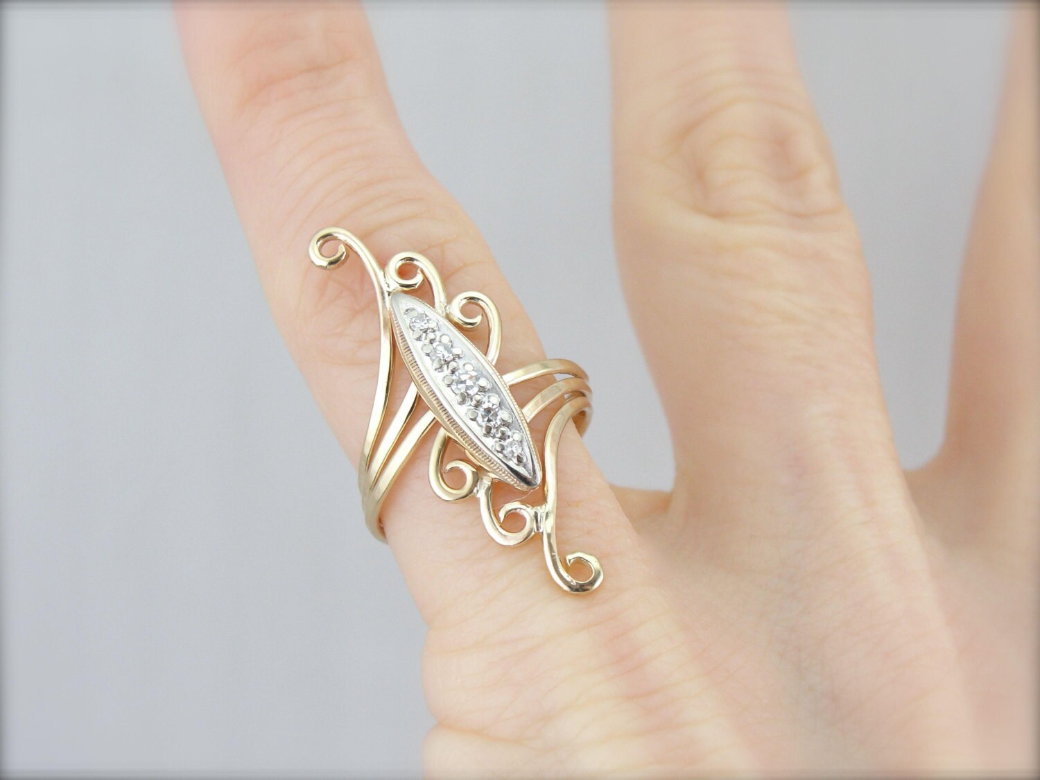 Swirling Double Winged Ladies Cocktail Ring Q2VD4K-D - Etsy