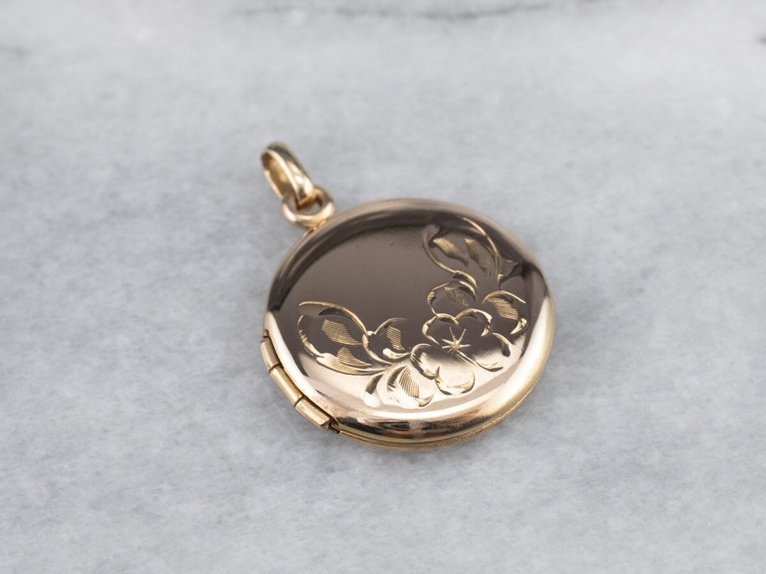 Round Gold Flower Locket, Floral Locket, Yellow Gold Locket, Ready to ...