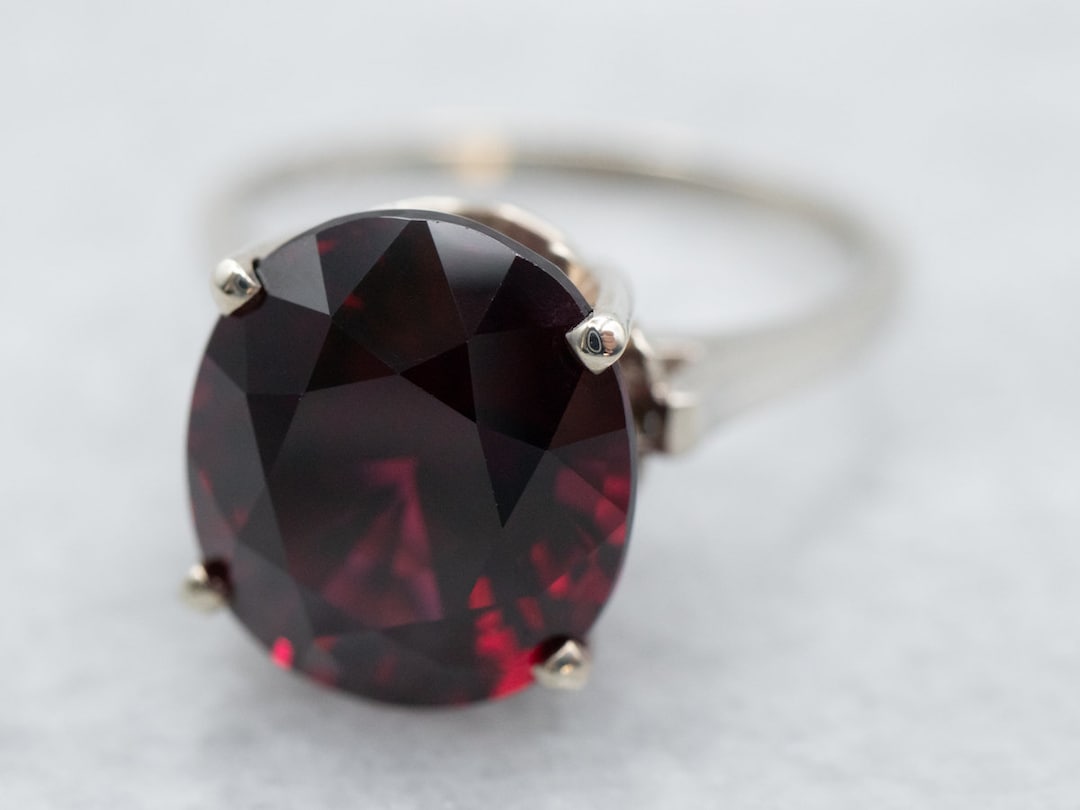 Oval Garnet Solitaire Ring, White Gold Garnet Ring, Garnet Ring ...