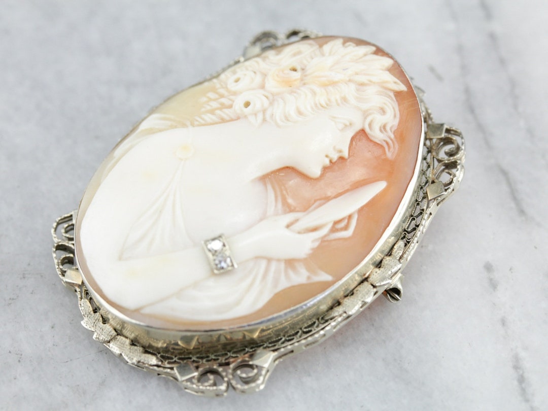 Unique Cameo Brooch, Antique Cameo Brooch, Diamond Cameo Brooch, Large ...