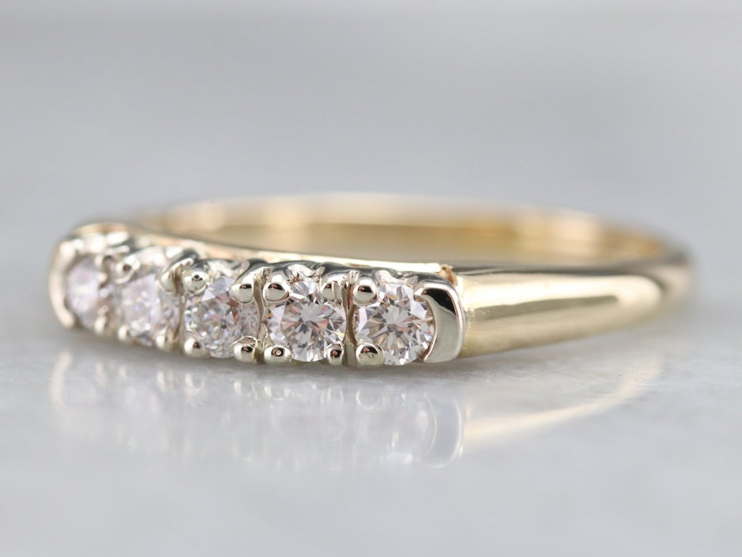 Five Diamond Band, Two Toned Gold Wedding Band, Diamond Anniversary ...