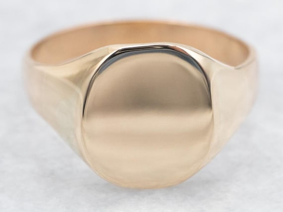 10K Yellow Gold Oval Signet Ring, Engravable - Gem