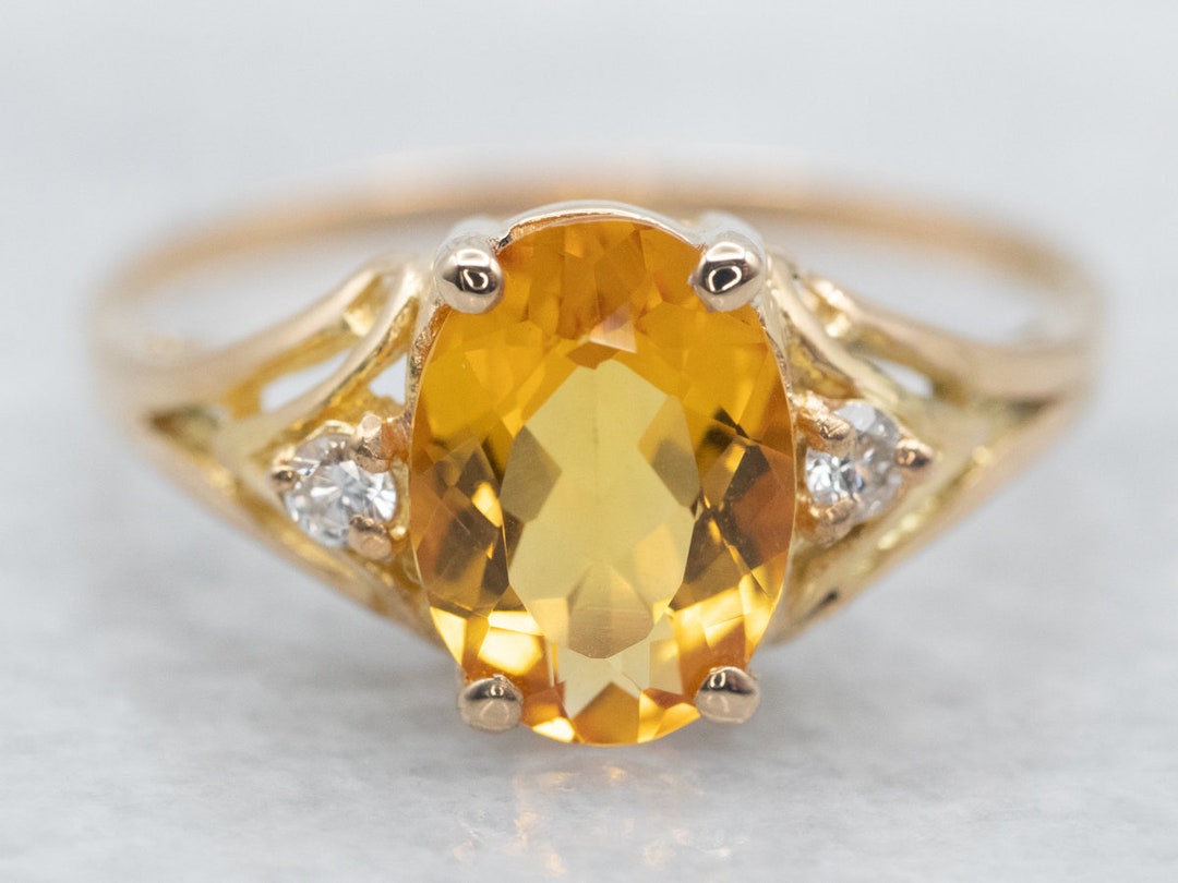 Golden Beryl and Diamond Ring, Yellow Beryl Ring, Three Stone Ring ...