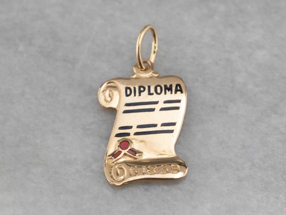 14K Gold Diploma Charm, Vintage Enamel Charm, Graduat… - Gem