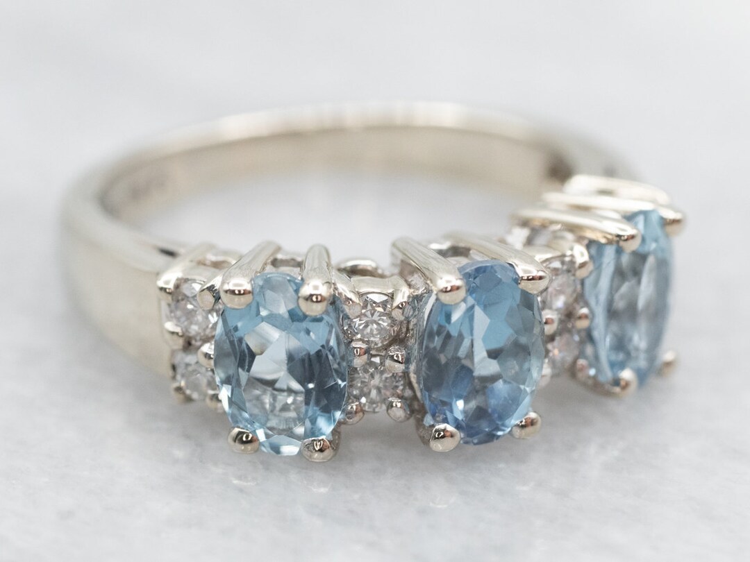 Aquamarine and Diamond Band, White Gold Gemstone Band, Colored Stone ...