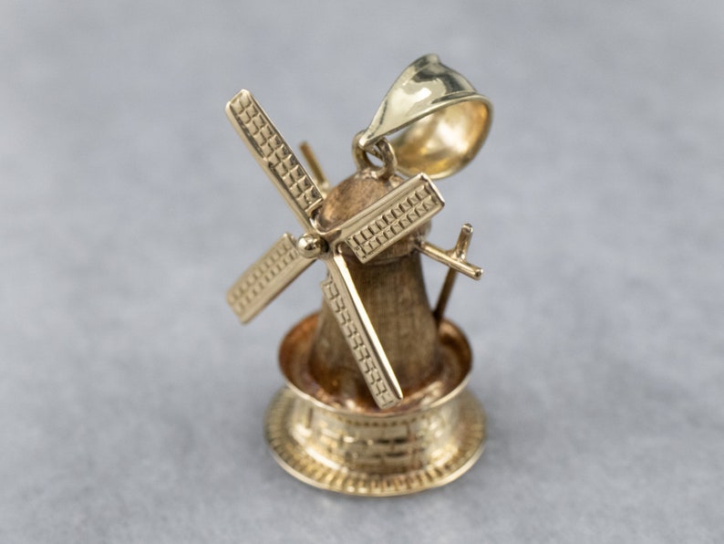 Moving Windmill Pendant 14K Gold Windmill Dutch Pendant - Etsy