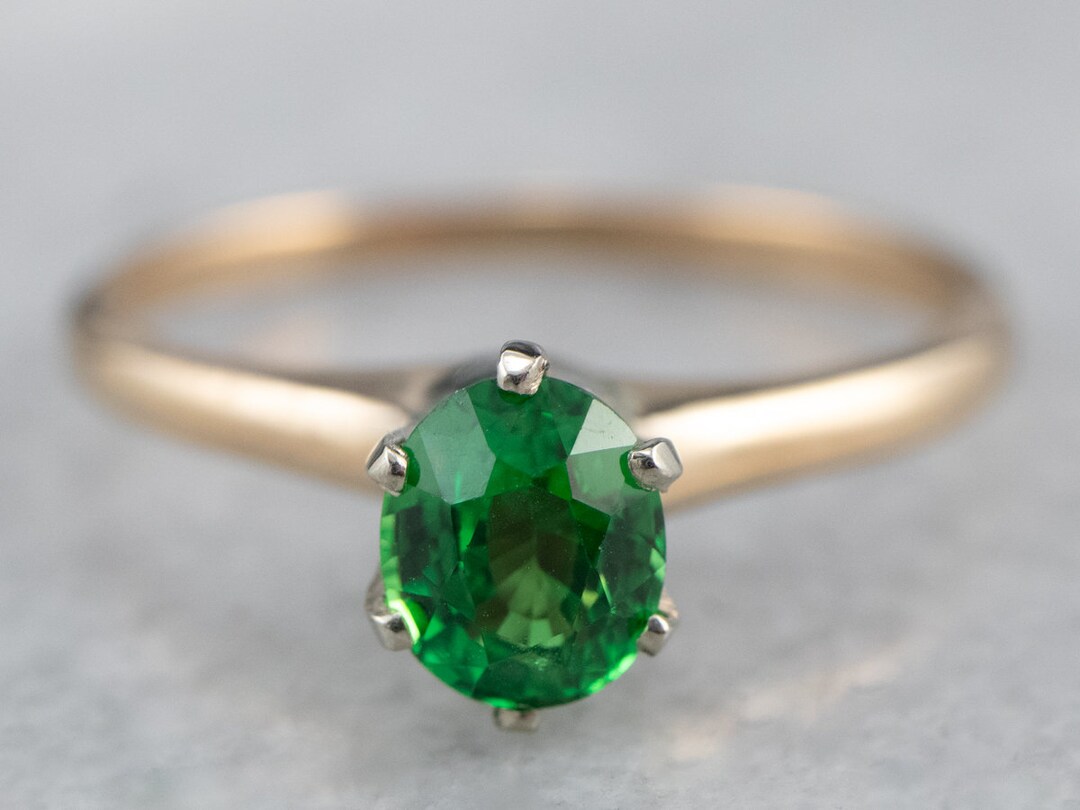 Tsavorite Garnet Solitaire Ring, 14K Gold, Platinum Head - Etsy